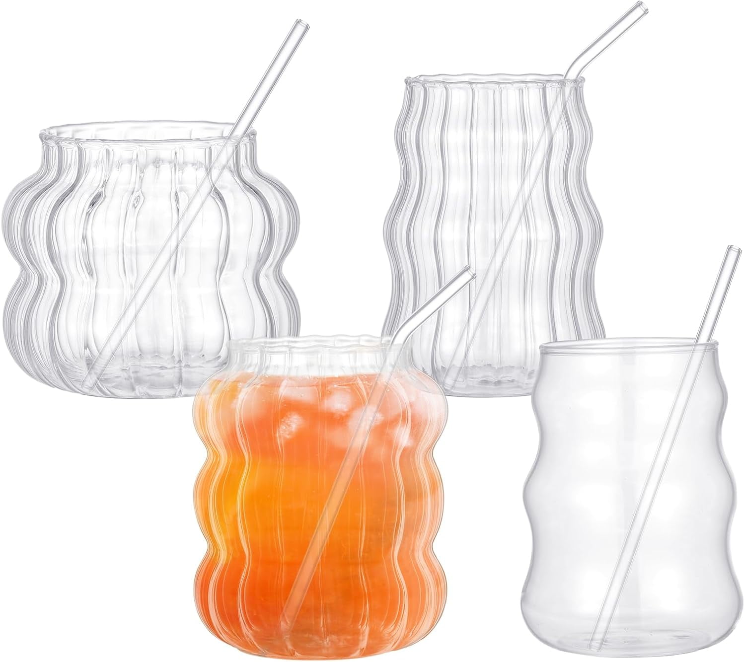 4 Pcs Creative Glassware Set Wave Shape Drinking Glasses with Glass ...
