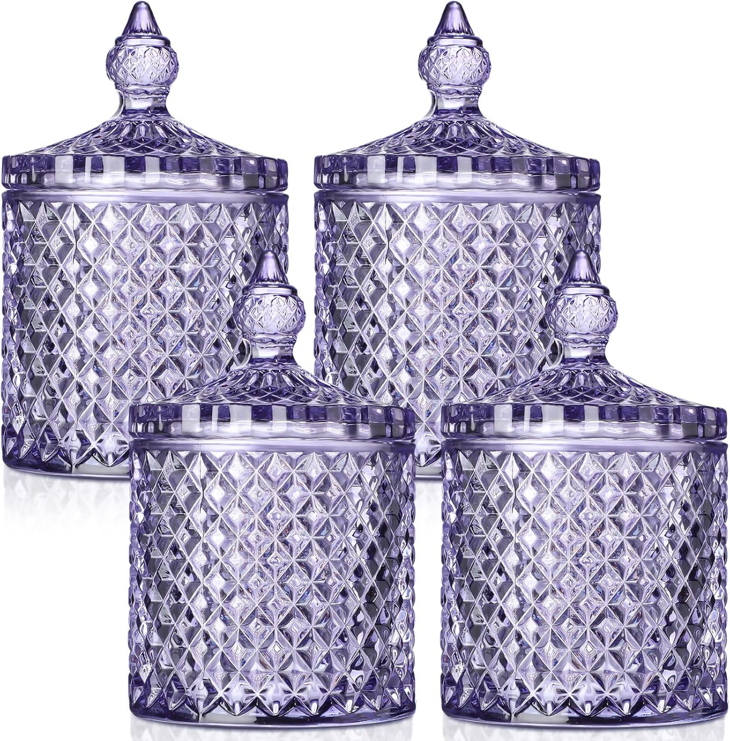 4 Pcs Crystal Glass Candy Jar Set with Lids Home Decorative Storage ...