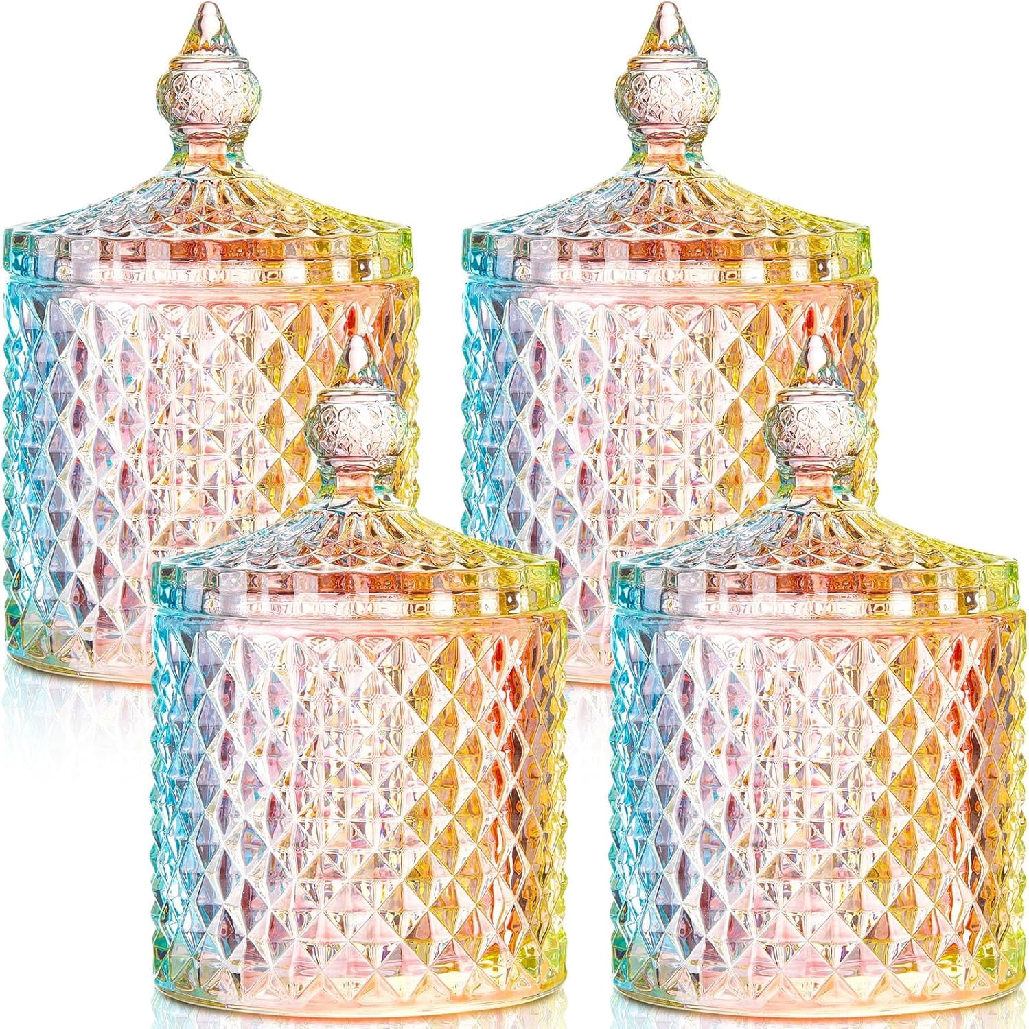 4 Pcs Crystal Glass Candy Jar Set with Lids Home Decorative Storage ...