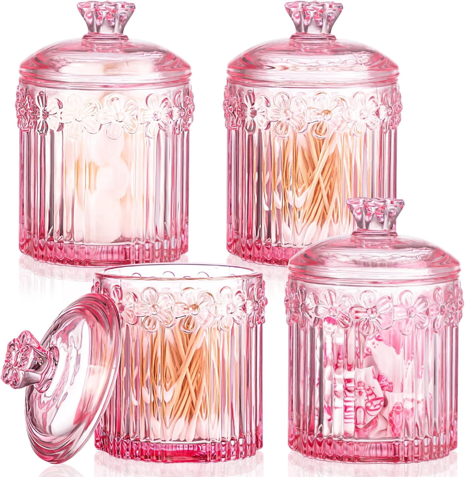 4 Pcs Crystal Glass Candy Jar Set with Lids Home Decorative Storage ...