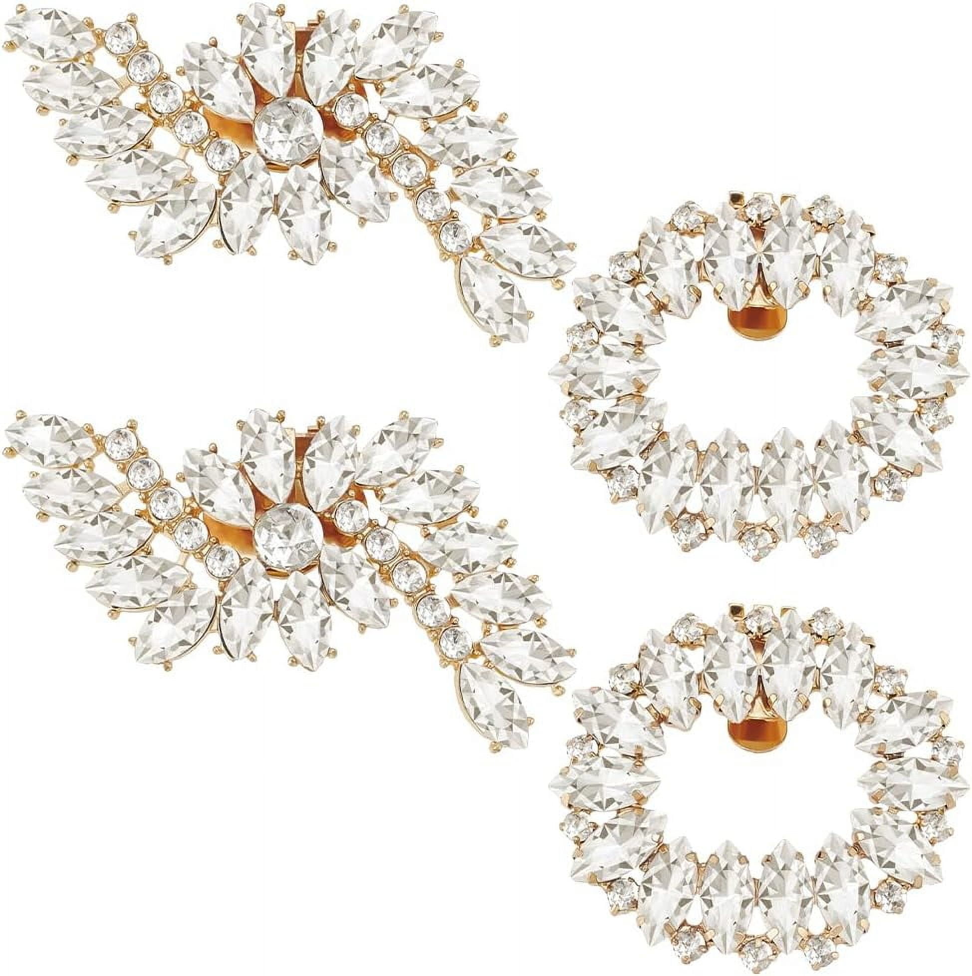 4 Pcs Crystal Metal Shoe Clips Oval & Flower Shoe Buckle for Pumps ...