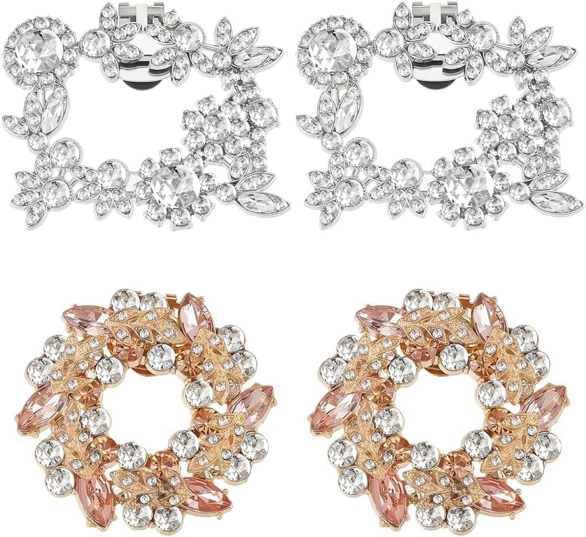 4 Pcs Crystal Metal Shoe Clips Rectangle & Wreath Shoe Buckle for Pumps ...