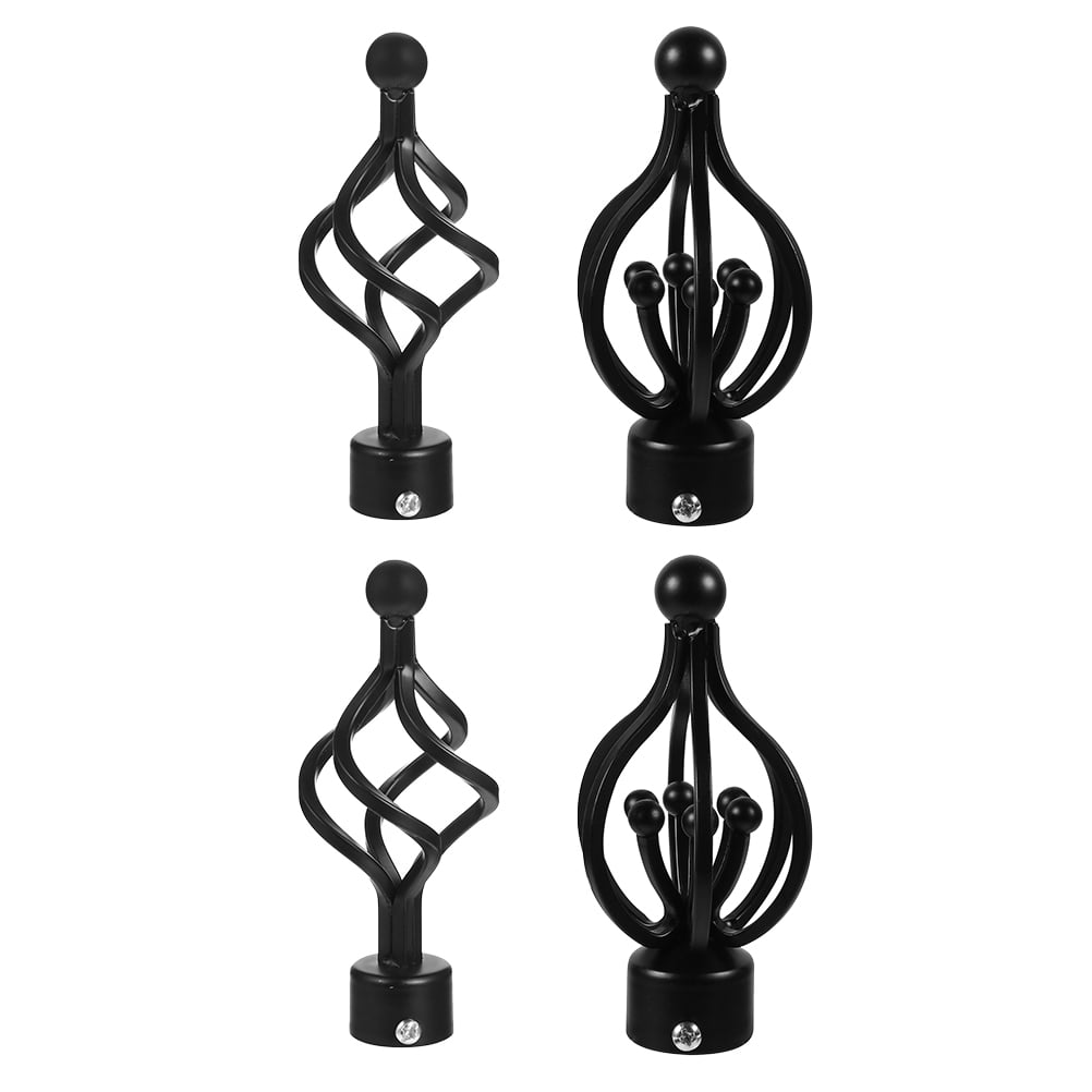 4 Pcs Curtain Rod Black Curtain Rod Twisted Cage Finial Blacklig Decor ...