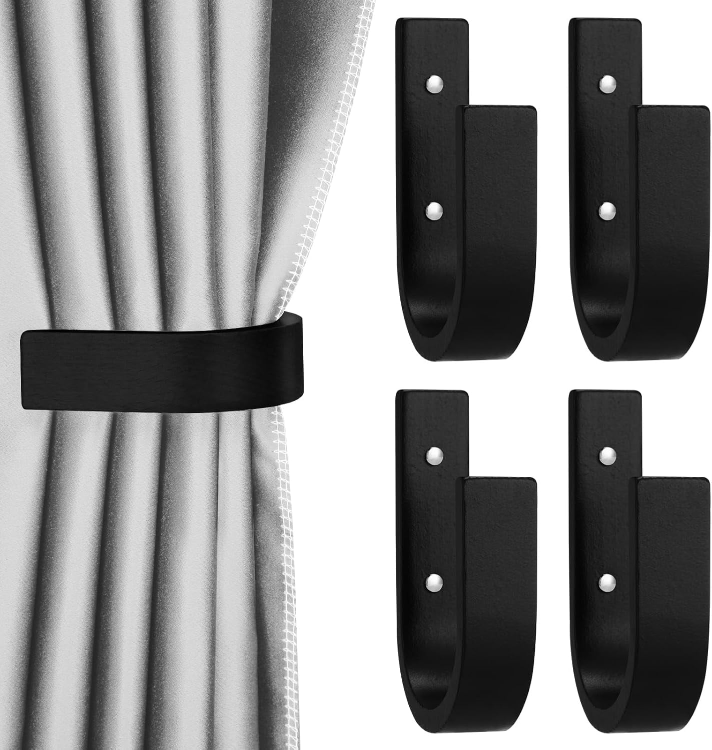 4 Pcs Curtain Tiebacks Wood Holdbacks Wooden Curtain Hooks U Shaped ...