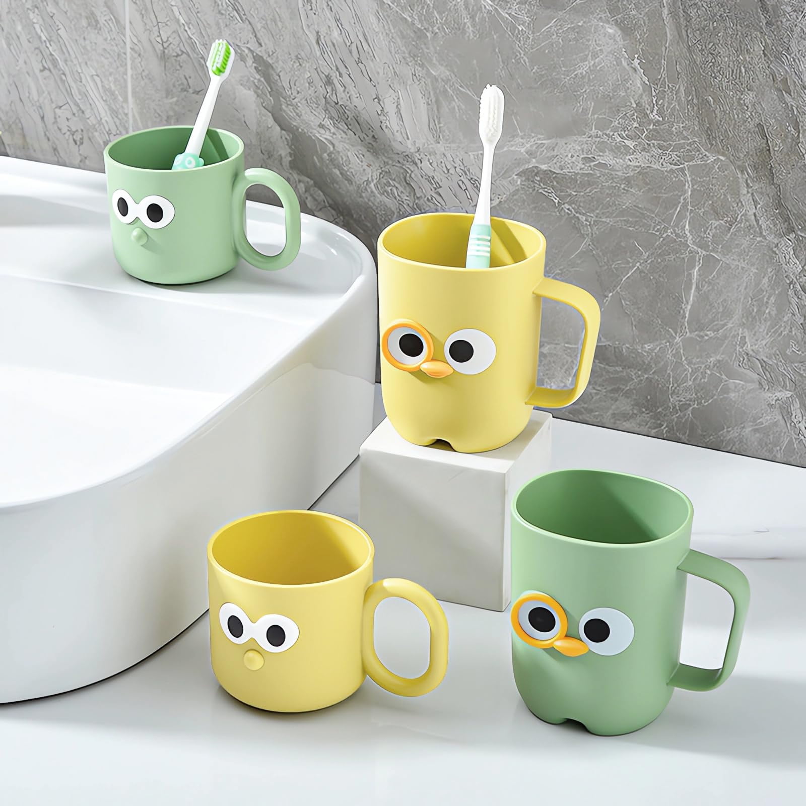 4 Pcs Cute Cartoon Bathroom Tumbler Cups, Unbreakable Reusable ...