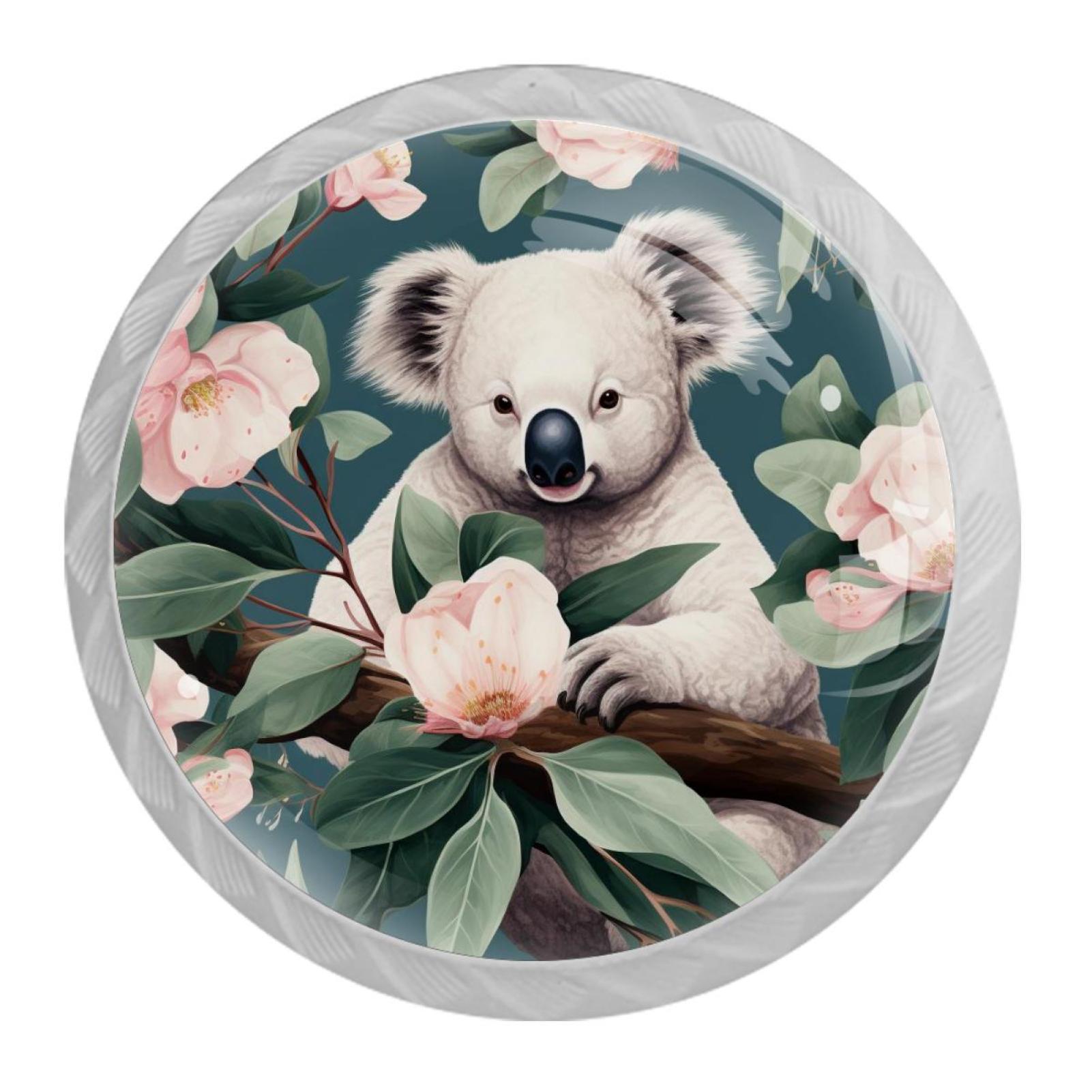 4 Pcs Cute Koala Leaves Cupboard Cabinet Knobs Crystal Glass Pulls ...