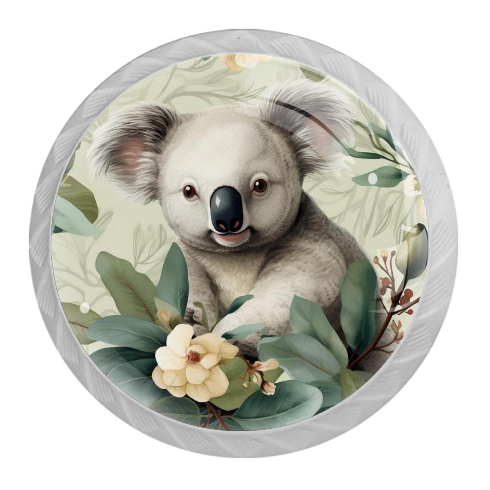 4 Pcs Cute Koala Leaves Cupboard Cabinet Knobs Crystal Glass Pulls ...