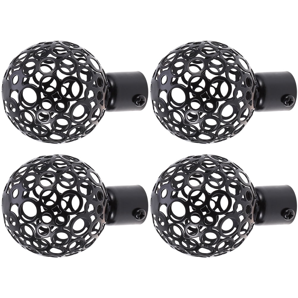 4 Pcs Cutout Curtain Rod Black Decorative Finials for Crafts Matte Rods ...
