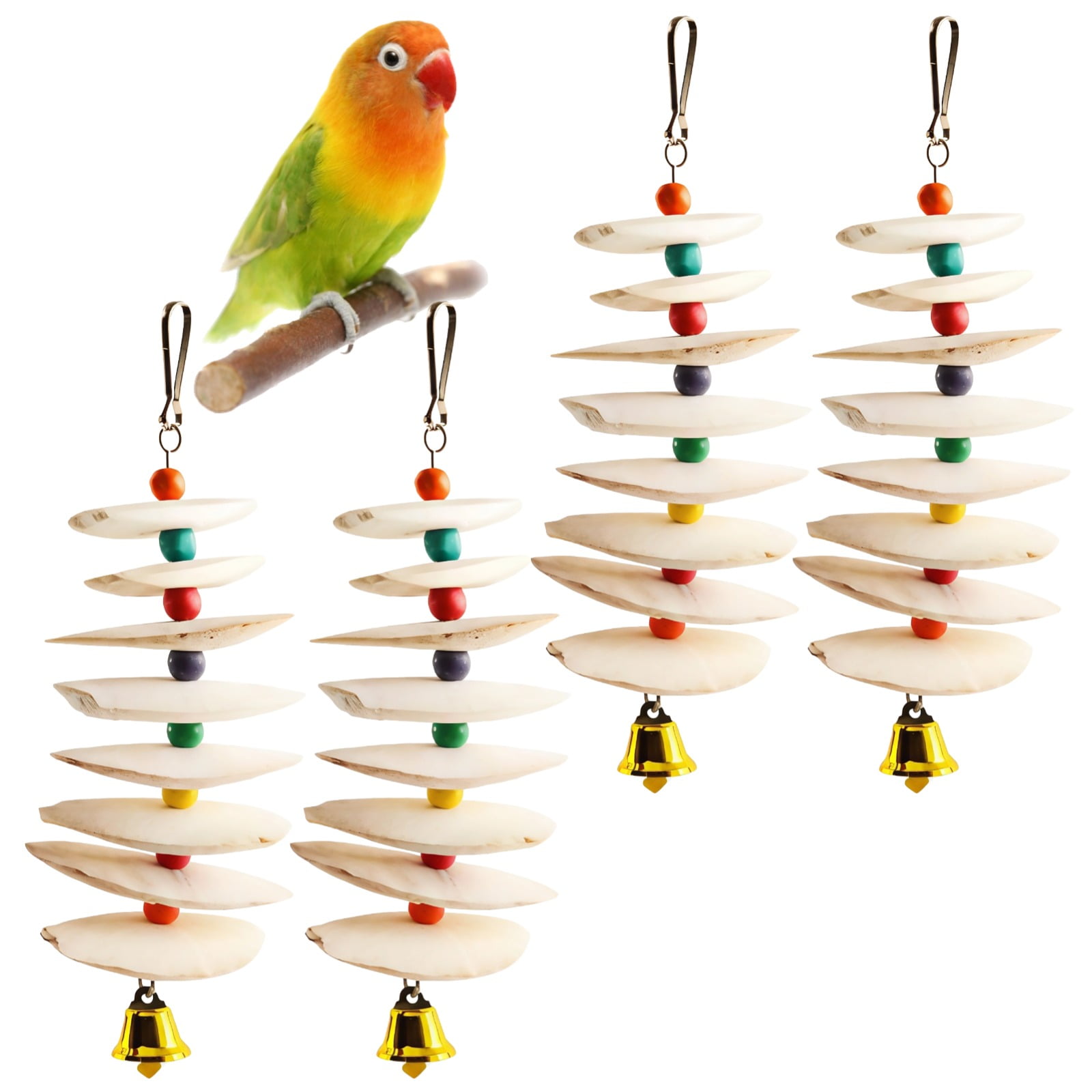 4 Pcs Cuttlebone for Birds, 12.59 in/32 cm Bird Toys with Bell, Natural ...