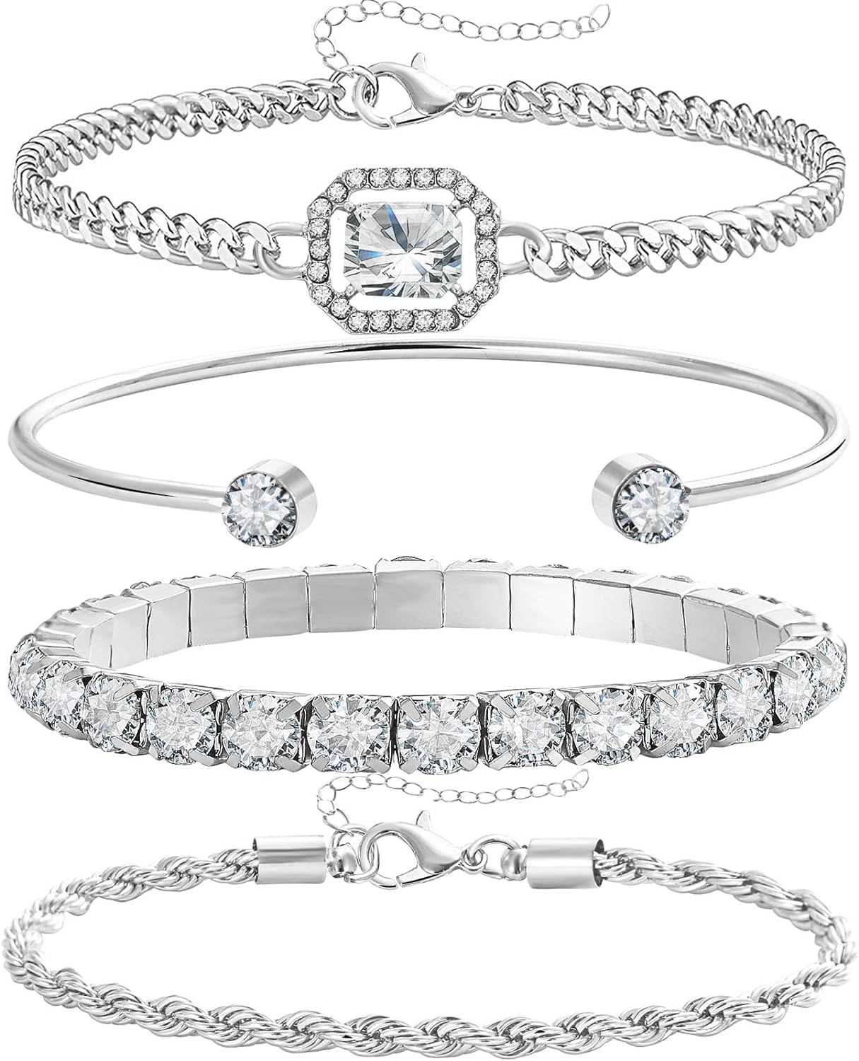 4 Pcs Dainty Gold Silver Bracelets Set For Women 14K Plated Link Cubic ...