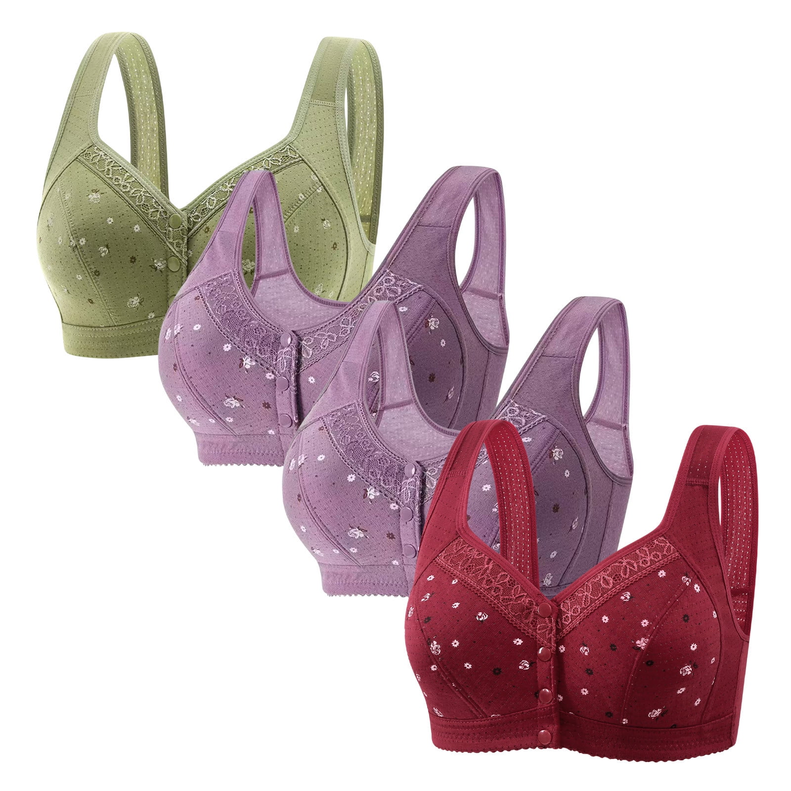 4 Pcs Daisy Bras for Older Women Front Closure No Wire Bra Comfortable ...