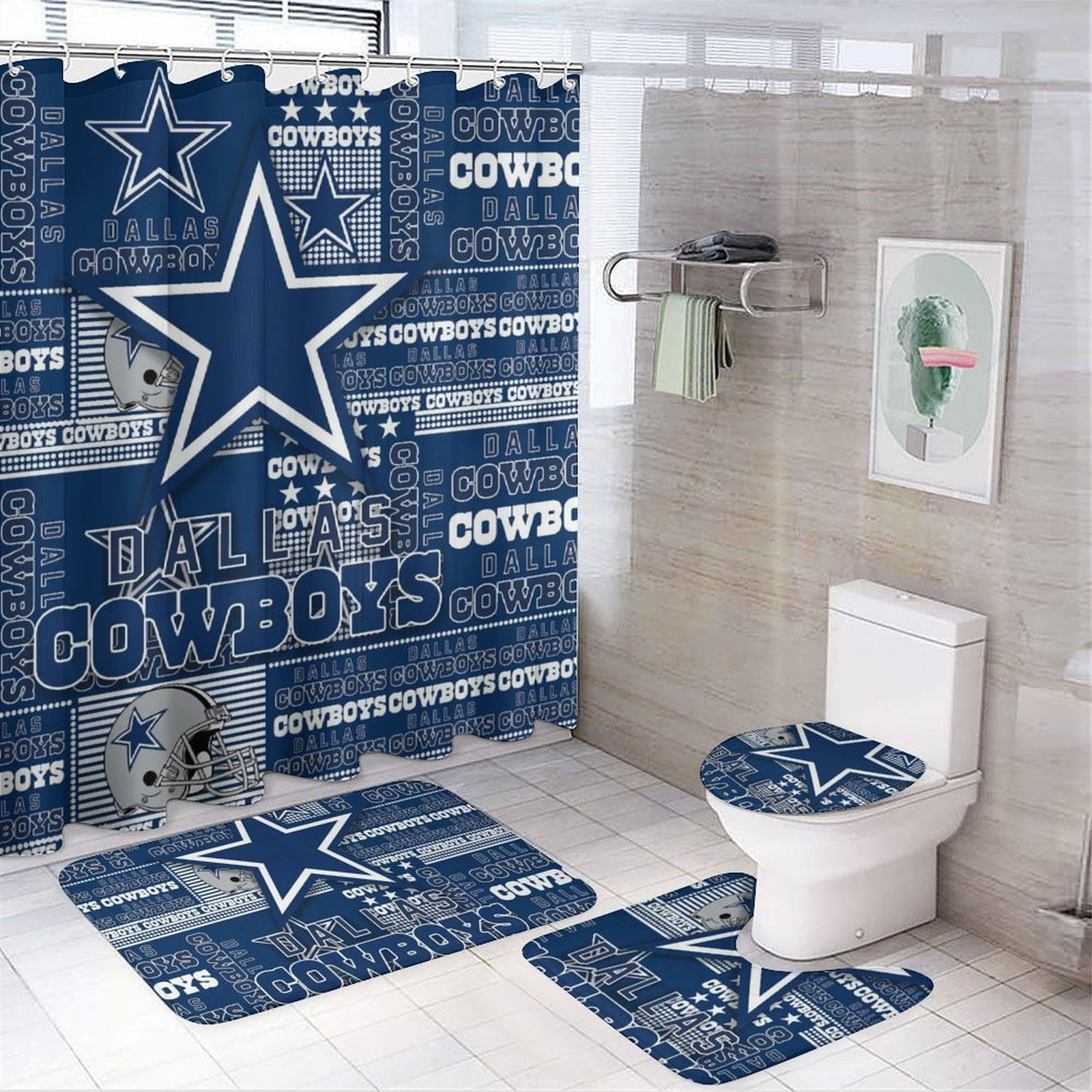4 Pcs Dallas Football Shower Curtain Set with Toilet Lid Cover Mat,Non ...