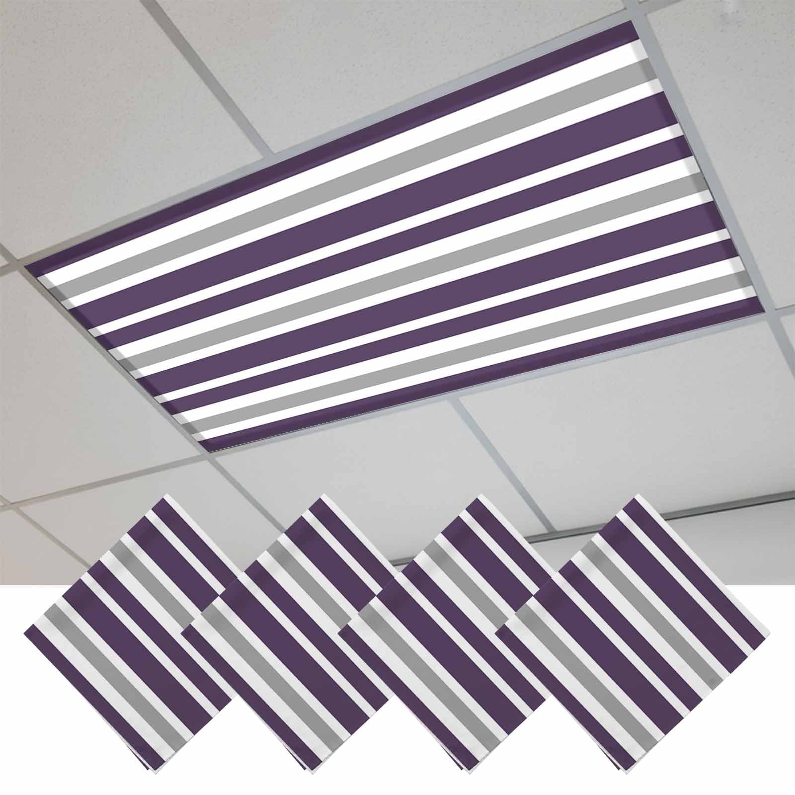 4 Pcs Dark Purple Fluorescent Light Covers Gray White Stripe Magnetic ...
