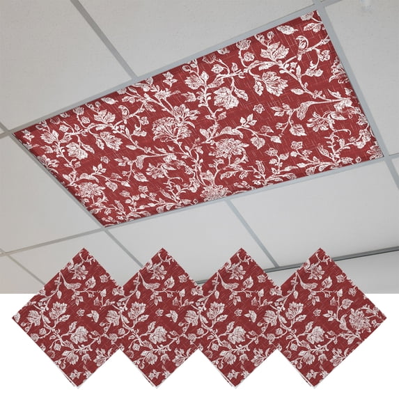 4 Pcs Dark Red Flower Fluorescent Light Covers Pastoral White Plant ...