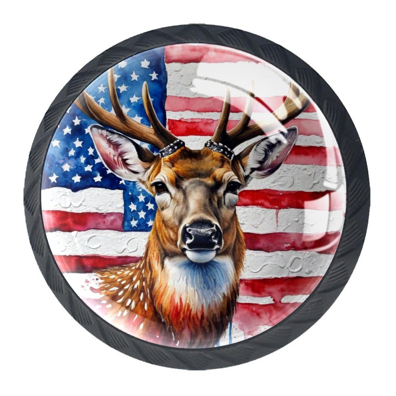 4 Pcs Deer and American Flag Knobs for Kitchen Cabinet Cupboard Dresser ...