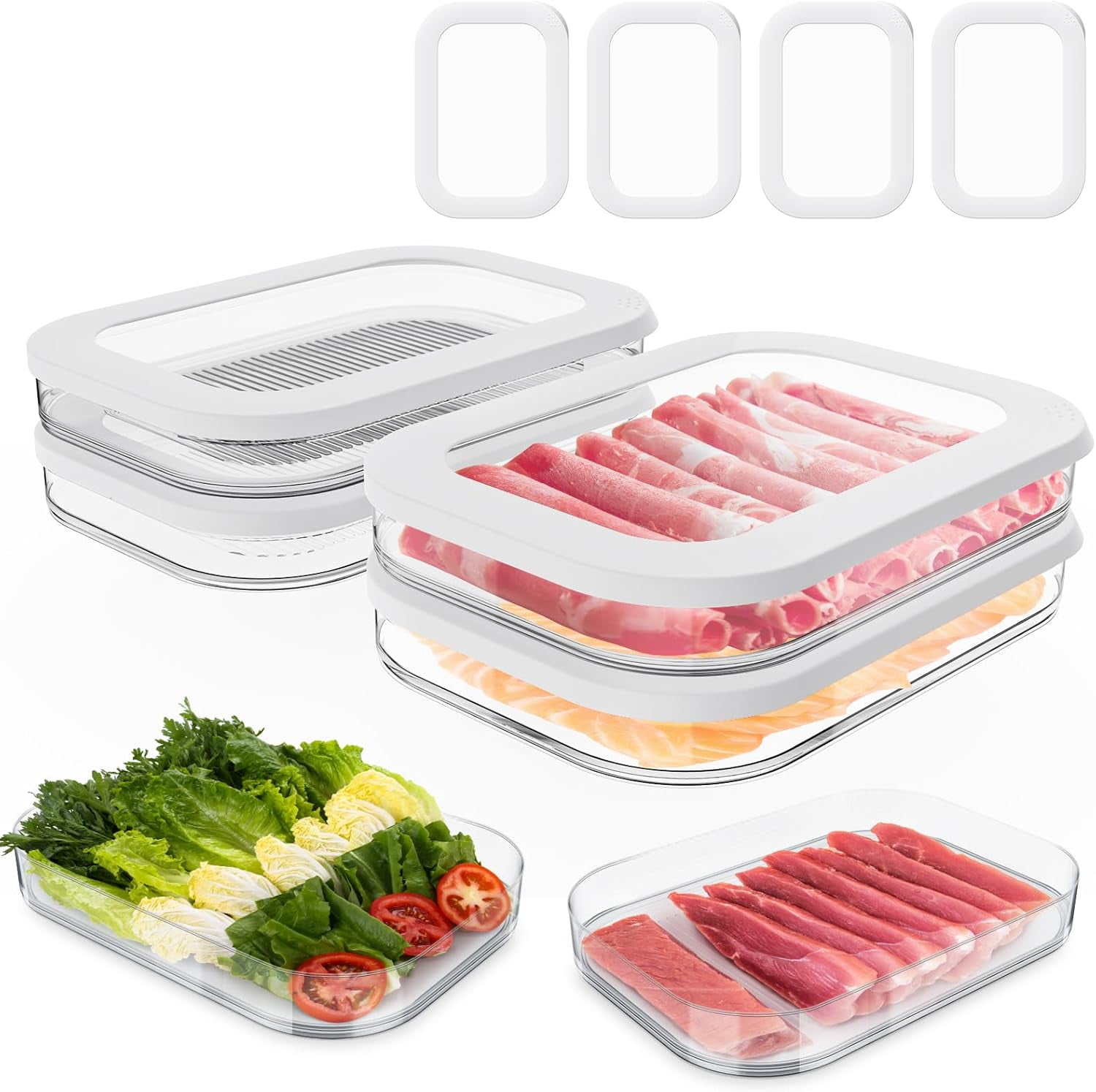 4 Pcs Deli Meat Container for Fridge, Stackable Bacon Lunch Meat ...