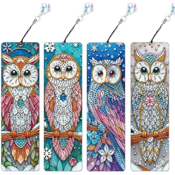 4 Pcs Diamond Painting Bookmarks, Owl DIY 5D Special Shaped Rhinestone ...