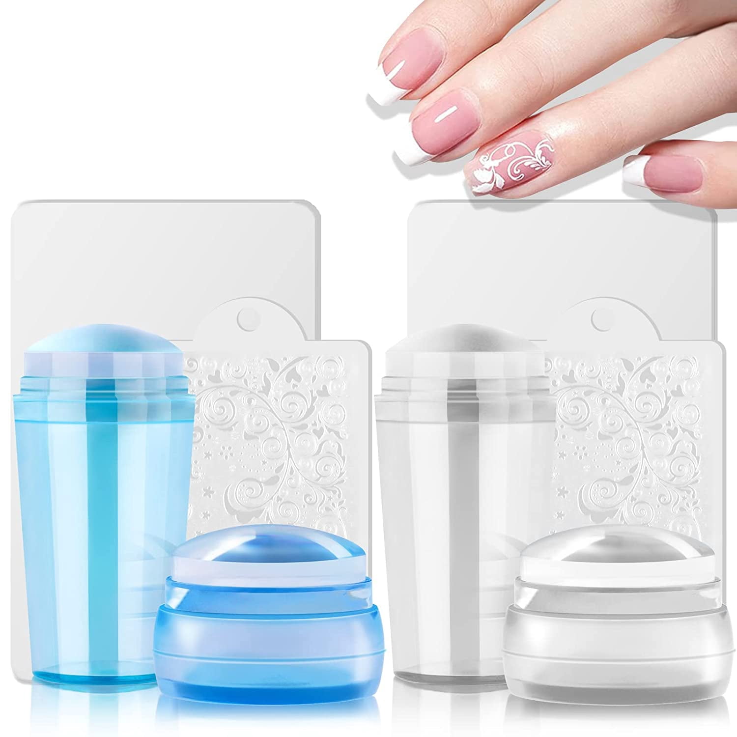 4 Pcs Different Nail Art Stamper, Kalolary Clear Blue Green Silicone ...