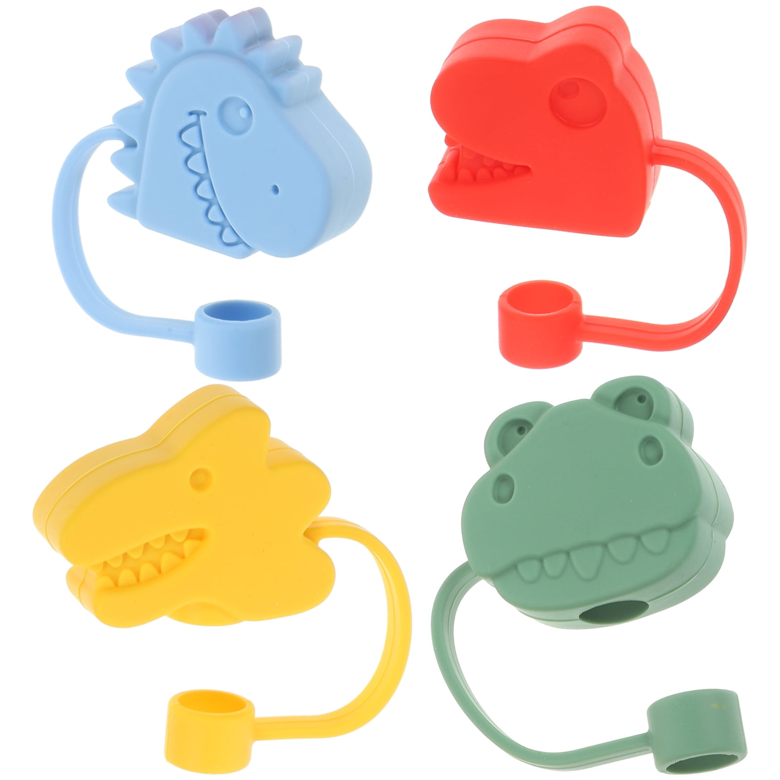 4 Pcs Dinosaur Soft Plastic Straw Cover Straws Straw Covers Cap Straw ...