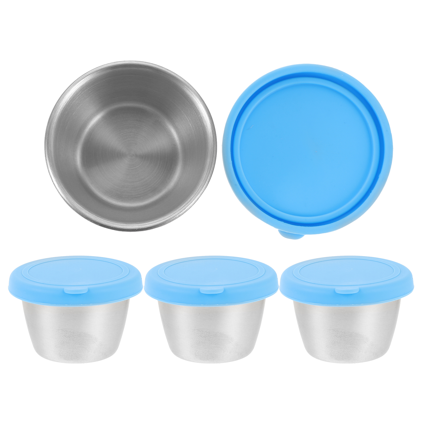 4 Pcs Dip Cups Food Containers with Lids Metal to Go Condiment Salad ...