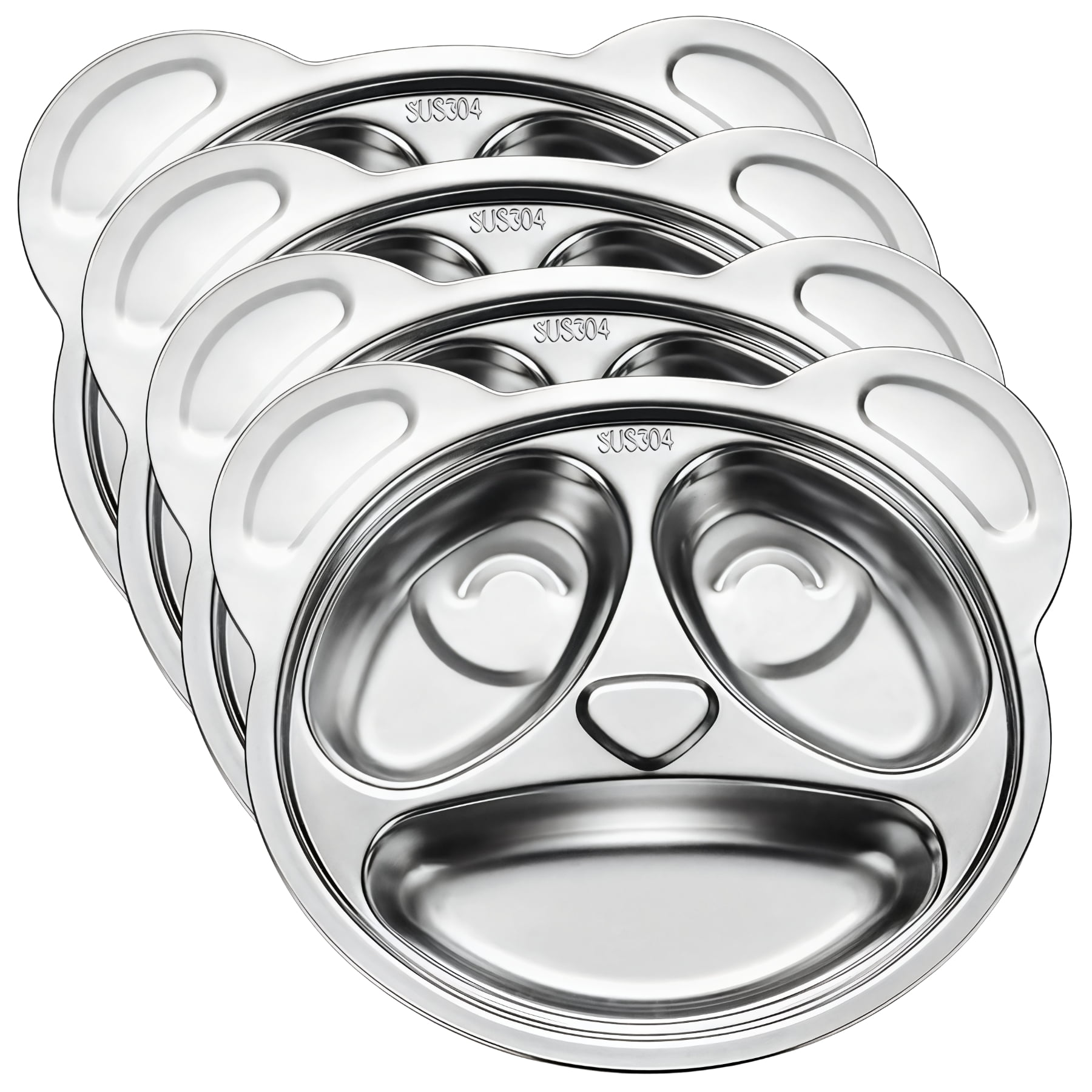 4 Pcs Divider Plates, Stainless Steel Panda Plates with Dividers for ...
