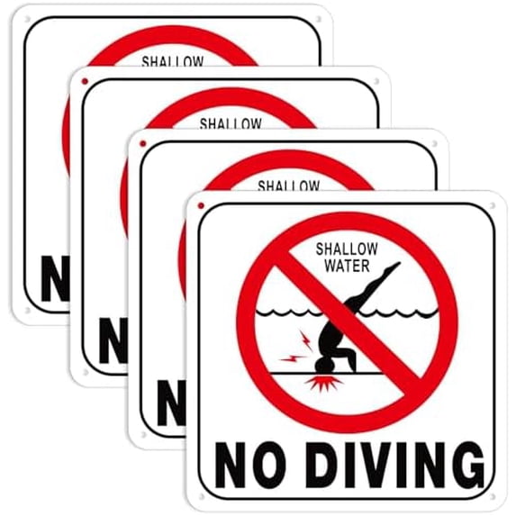 4 Pcs No Diving Pool Sign No Diving Signs Reflective Aluminum Security ...