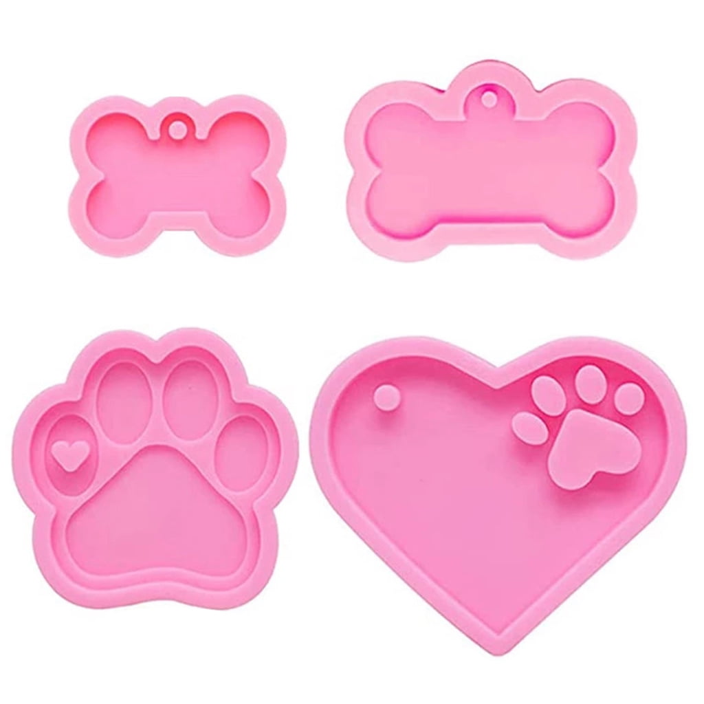4 Pcs Dog Paw Bone Keychains Resin Mold DIY Crafts Silicone Mould ...