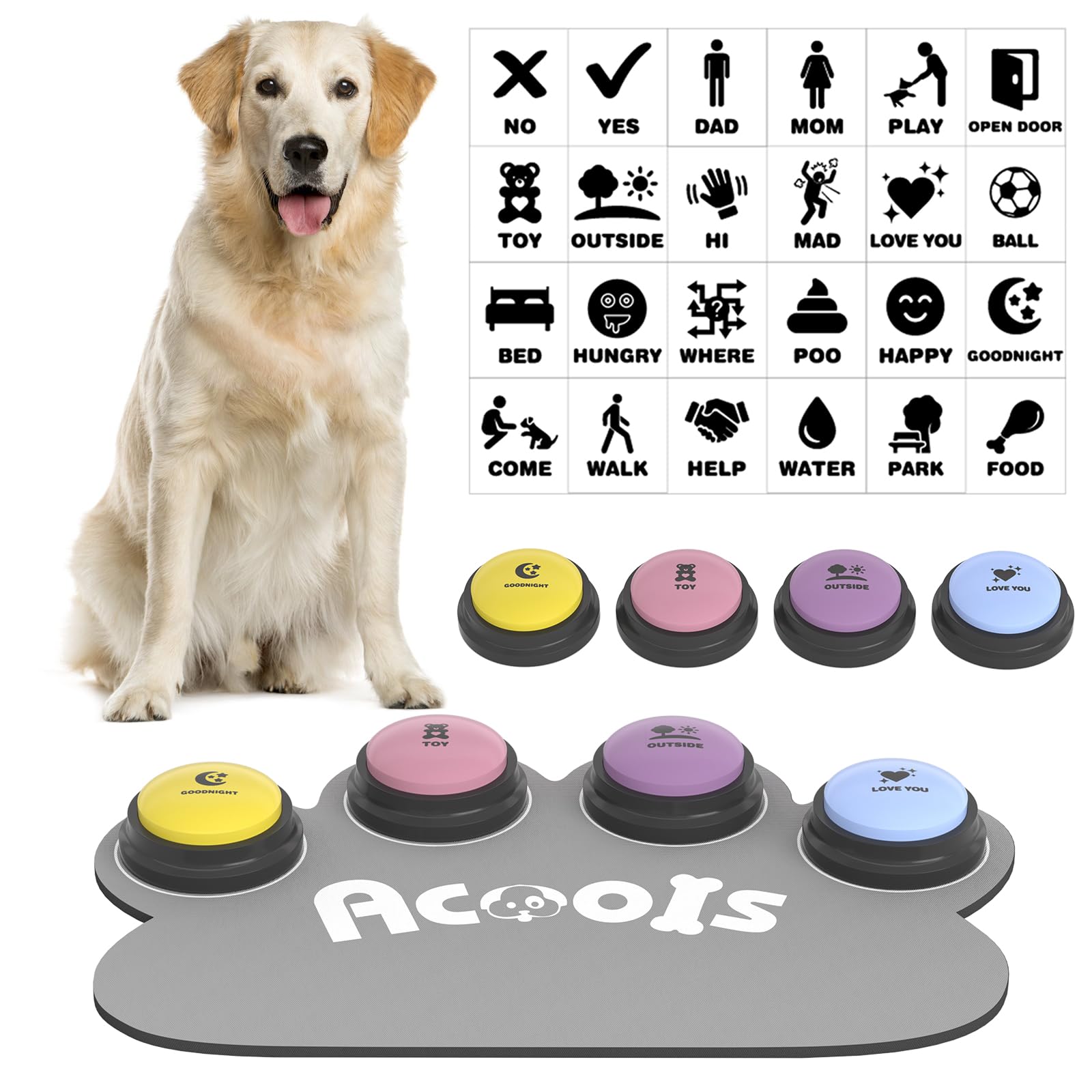 4 Pcs Dog Talking XEF1 Button Set, Dog Buttons Communication, 30s ...