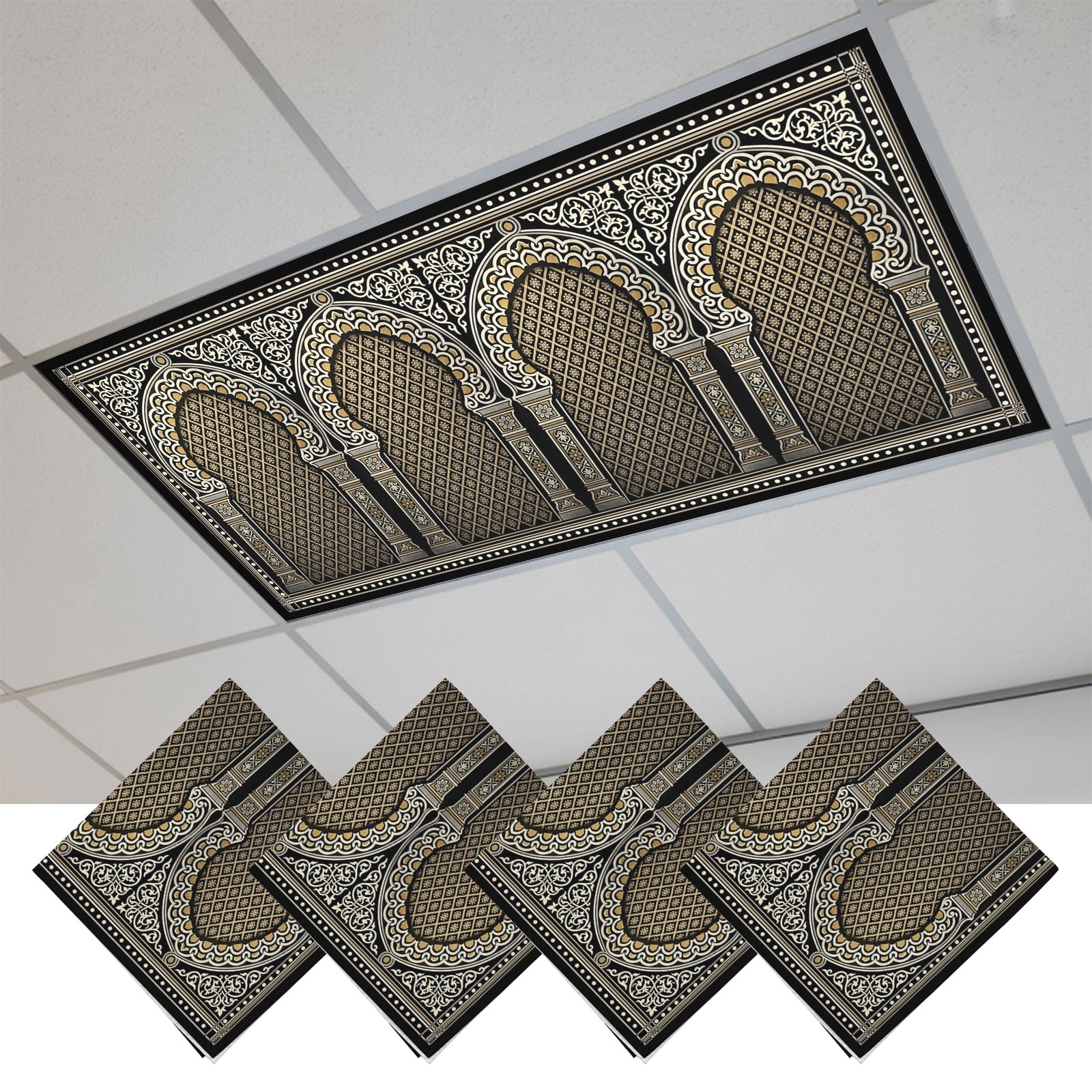 4 Pcs Double Arches Fluorescent Light Covers Vintage Traditional Gold ...