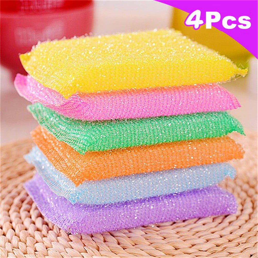 4 Pcs Double-Sided Dish Cleaning Sponges, Non-Stick Dishwashing Cloth ...