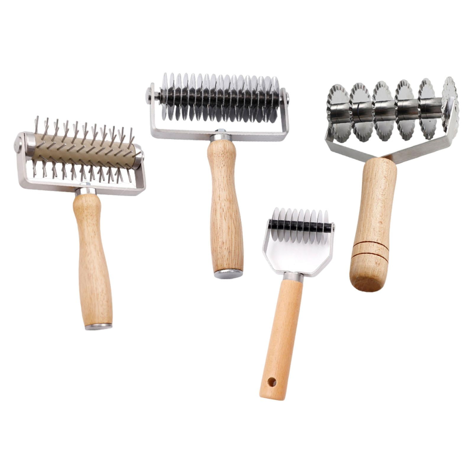 4 Pcs Dough Cutter Pizza Lattice Roller Docker Stainless Steel Wood ...