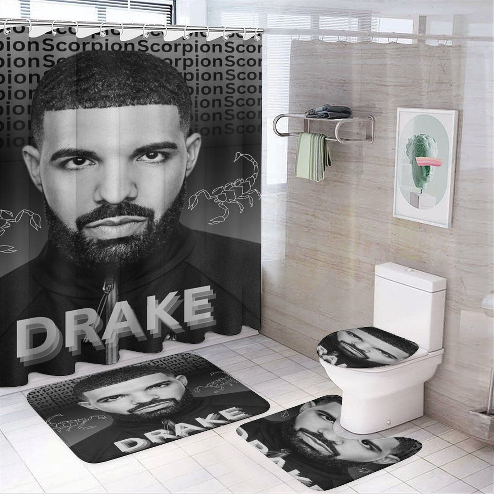 4 Pcs Drake Singer Shower Curtain Sets with Non-Slip Rugs, Toilet Lid ...