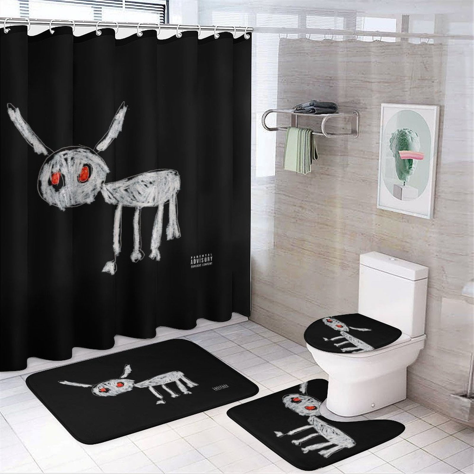 4 Pcs Drake Singer Shower Curtain Sets with Non-Slip Rugs, Toilet Lid ...