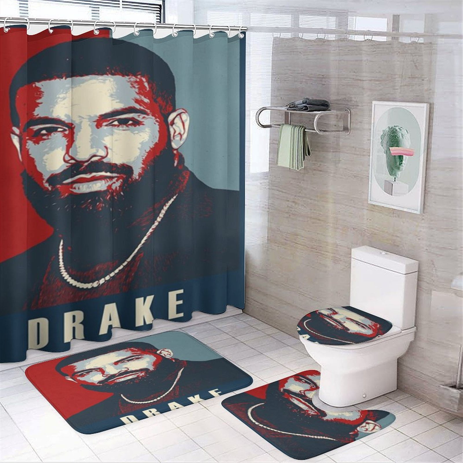 4 Pcs Drake Singer Shower Curtain Sets with Non-Slip Rugs, Toilet Lid ...