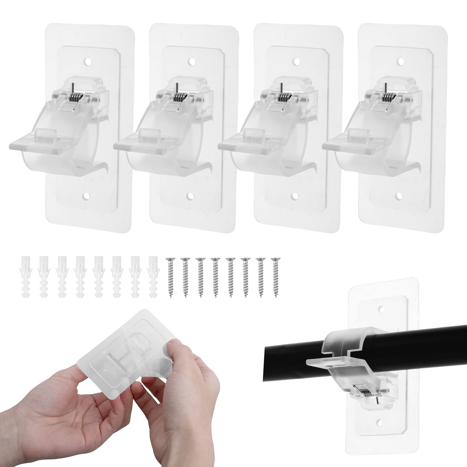 4 Pcs No Drill Curtain Rod Brackets Self Adhesive Rod Holders No ...