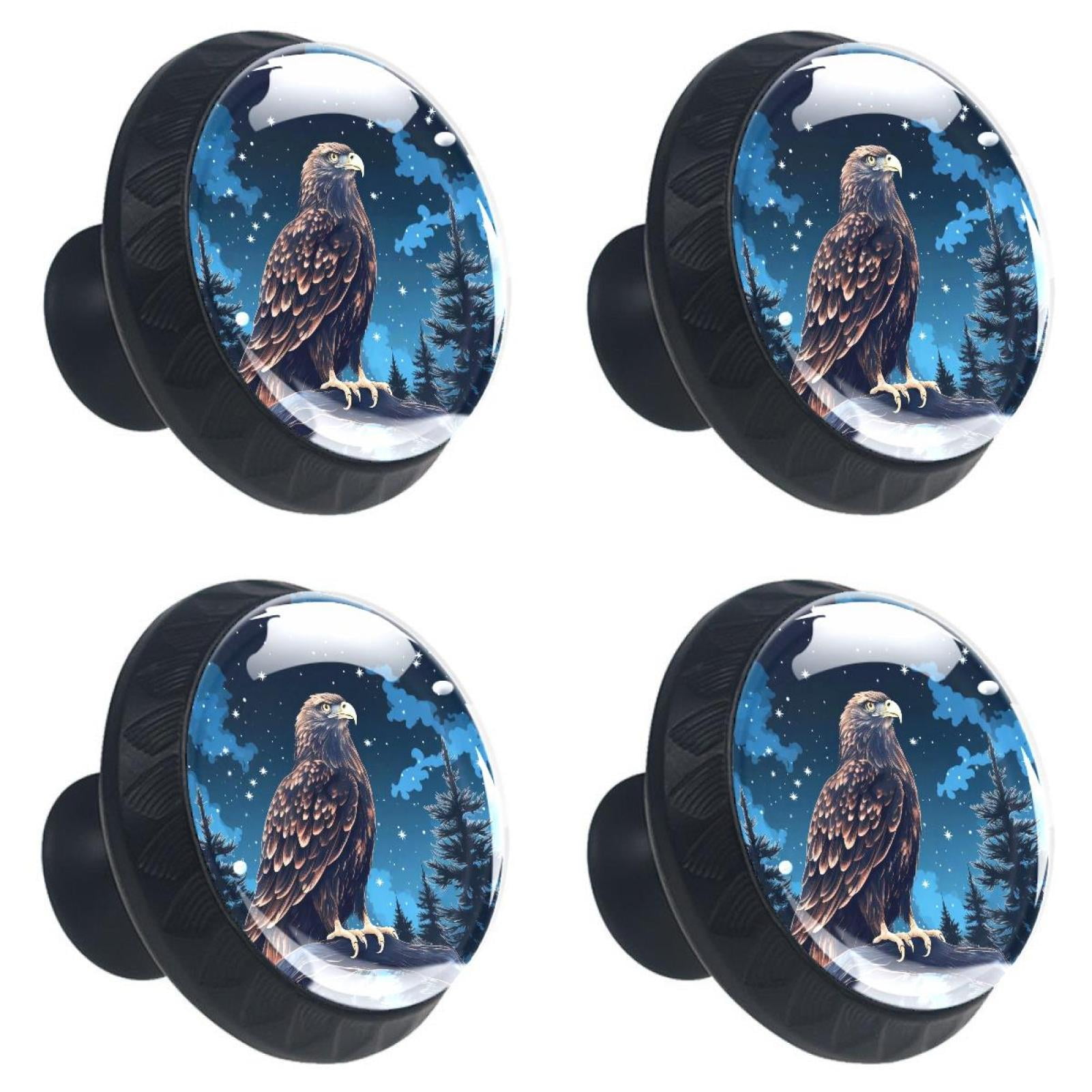 4 Pcs Eagle at Starry Night Print Cabinet Knobs 30mm Round Crystal ...