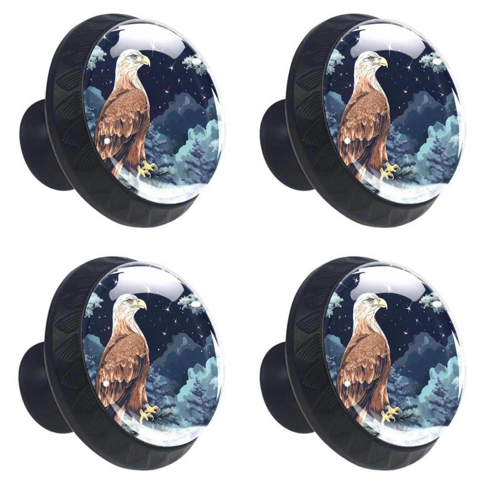 4 Pcs Eagle at Starry Night Print Cabinet Knobs 30mm Round Crystal ...