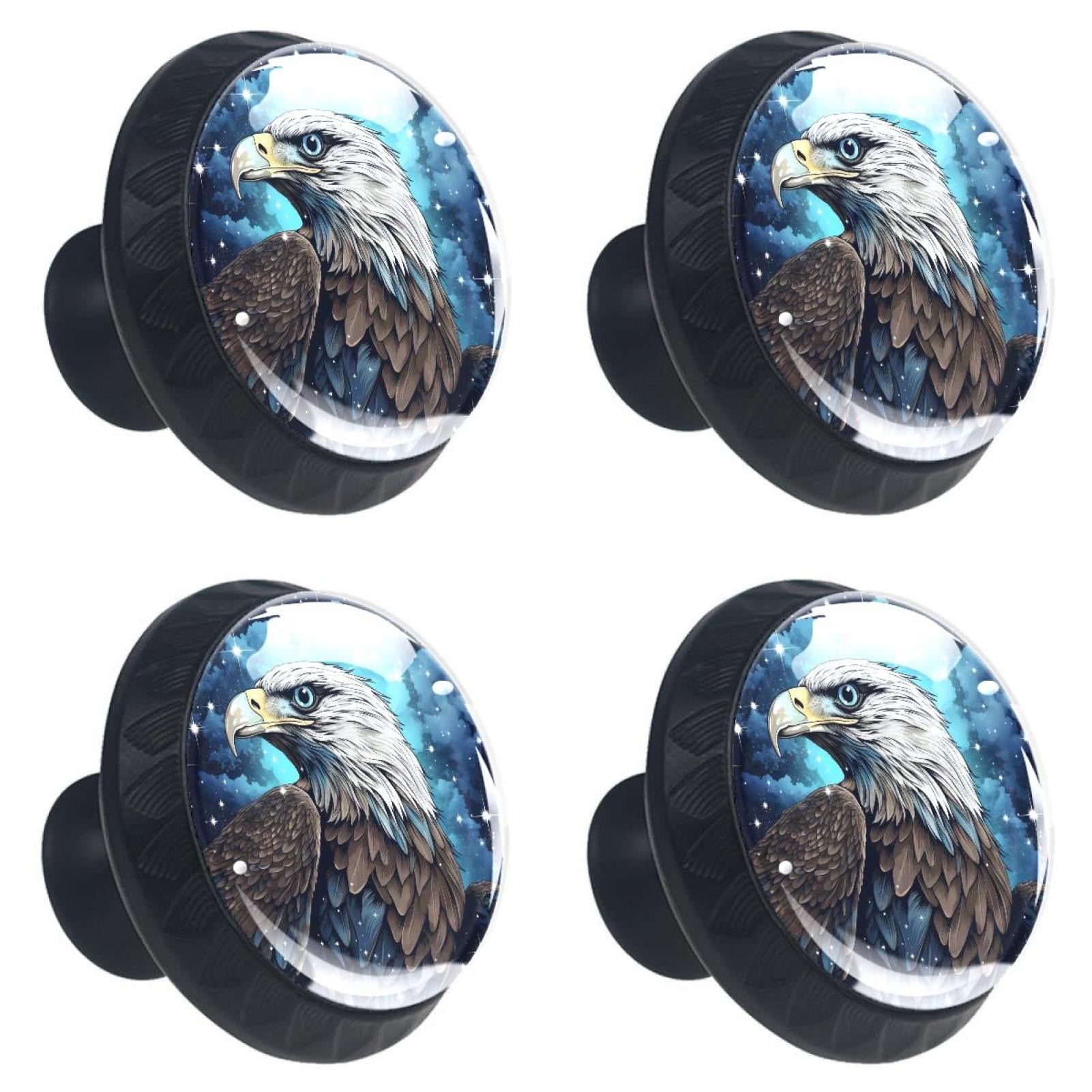 4 Pcs Eagle at Starry Night Print Cabinet Knobs 30mm Round Crystal ...