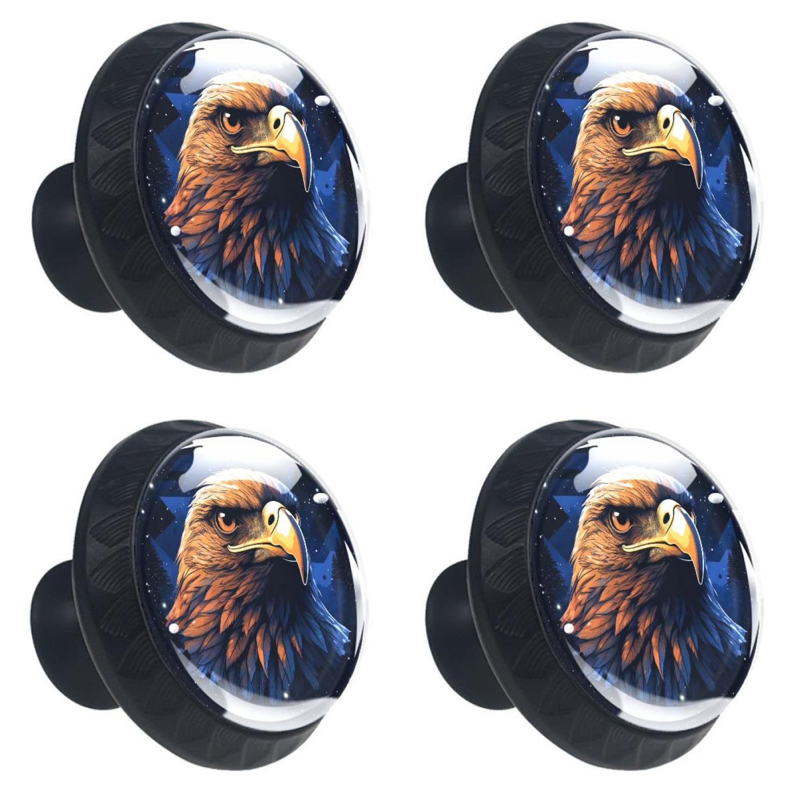 4 Pcs Eagle at Starry Night Print Cabinet Knobs 30mm Round Crystal ...