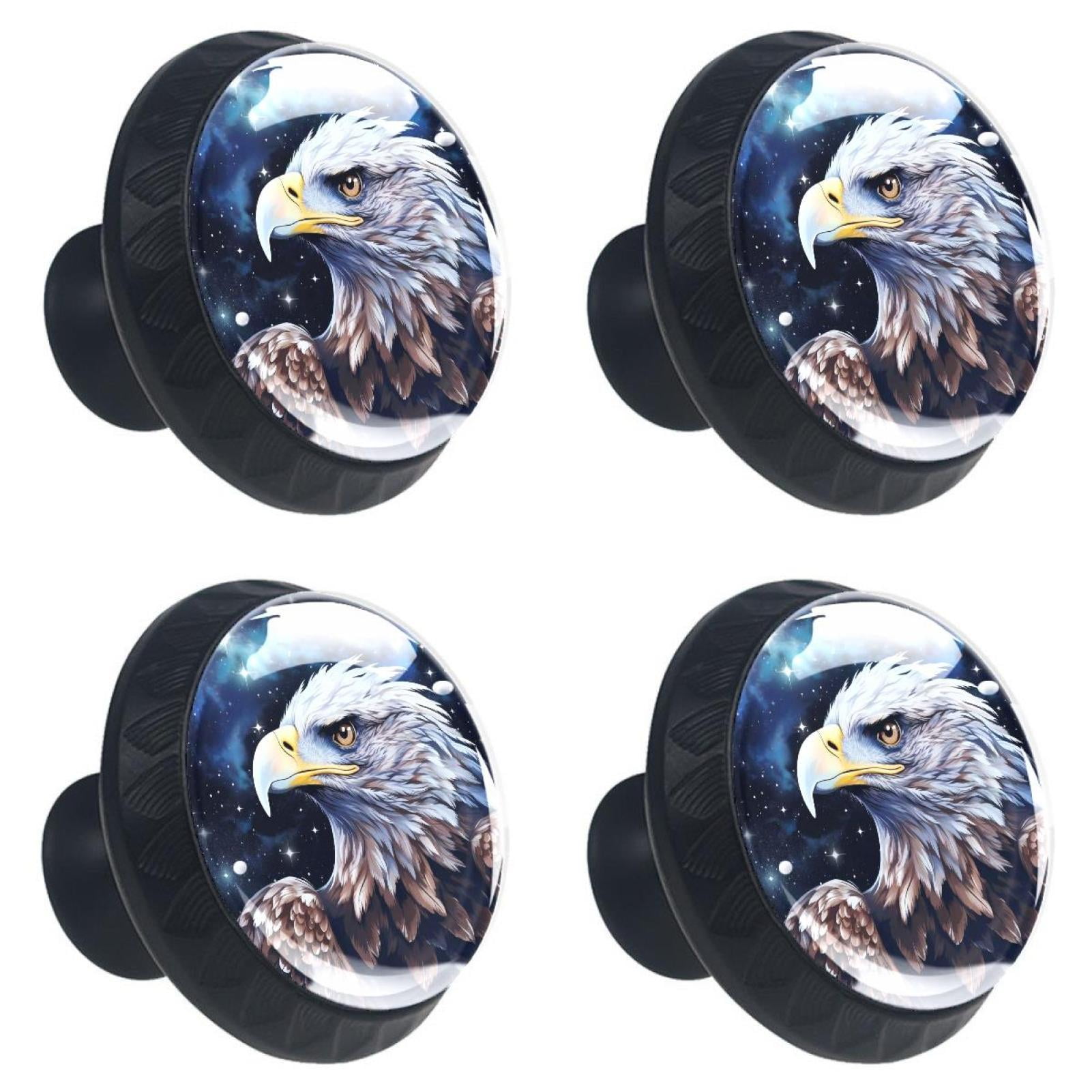 4 Pcs Eagle at Starry Night Print Cabinet Knobs 30mm Round Crystal ...