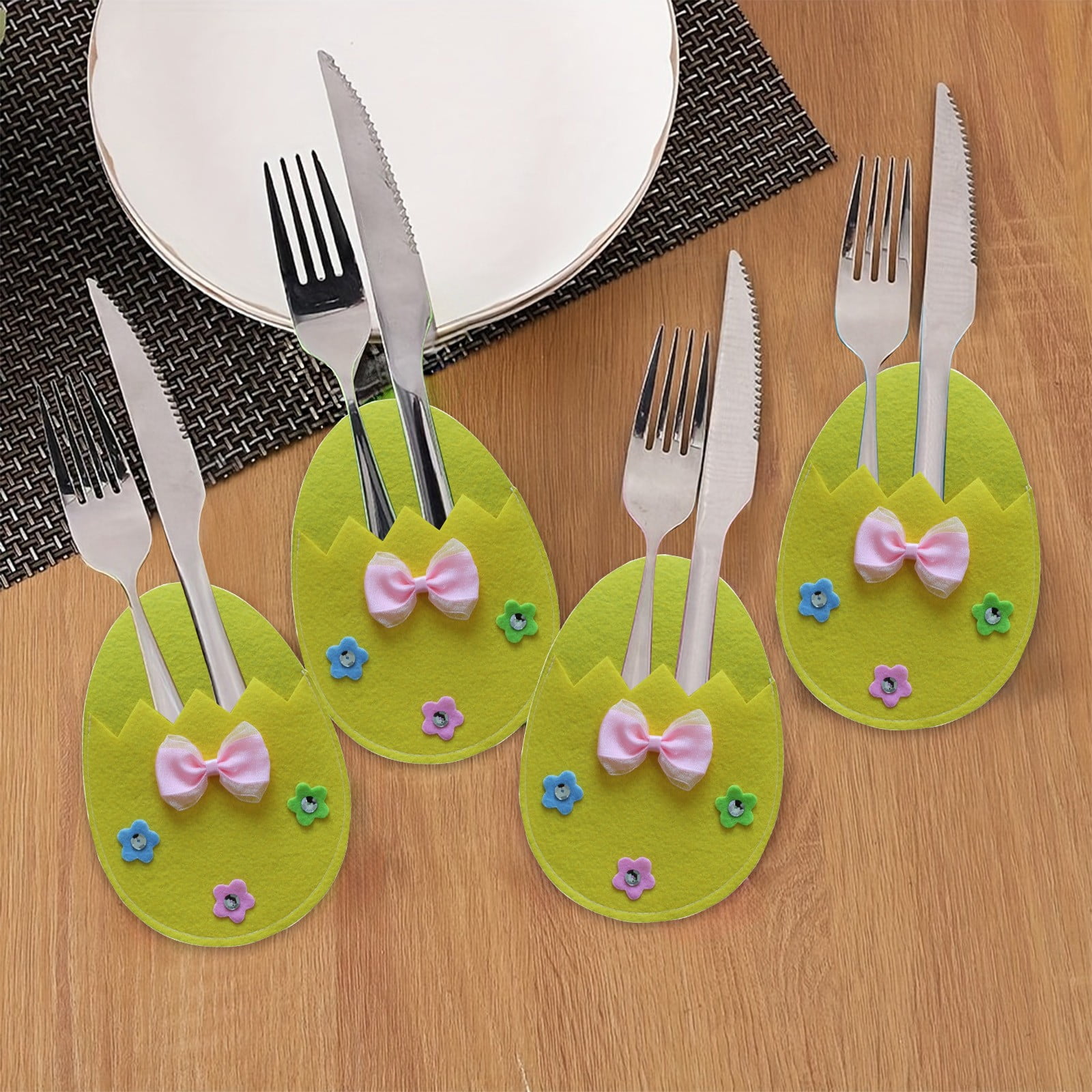 4 Pcs Easter Cutlery Holders Felt Easter Egg Tableware Utensil Holder ...