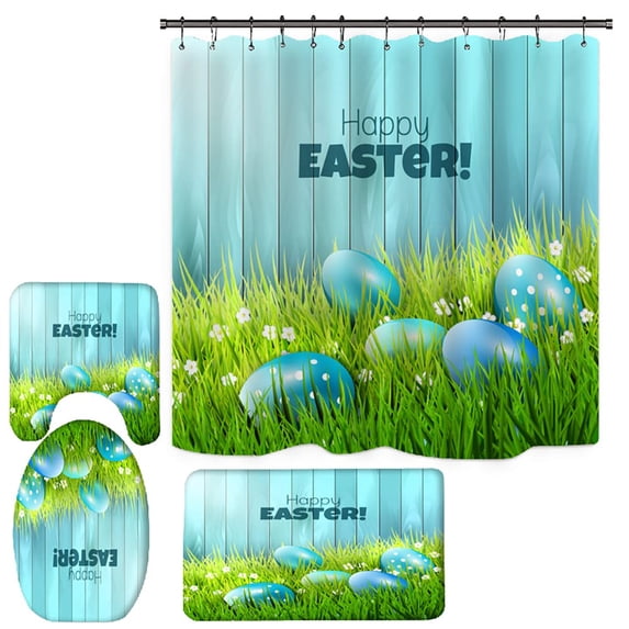 4 Pcs Easter Day Shower Curtain with Bath Rugs Sets, Rustic Funny ...