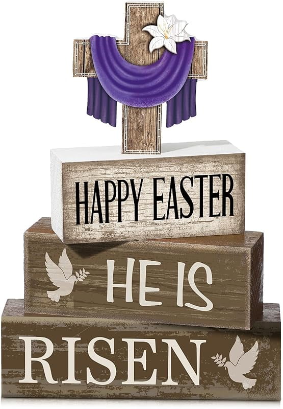4 Pcs Easter Decorations He Is Risen Wooden Sign Christian Table ...