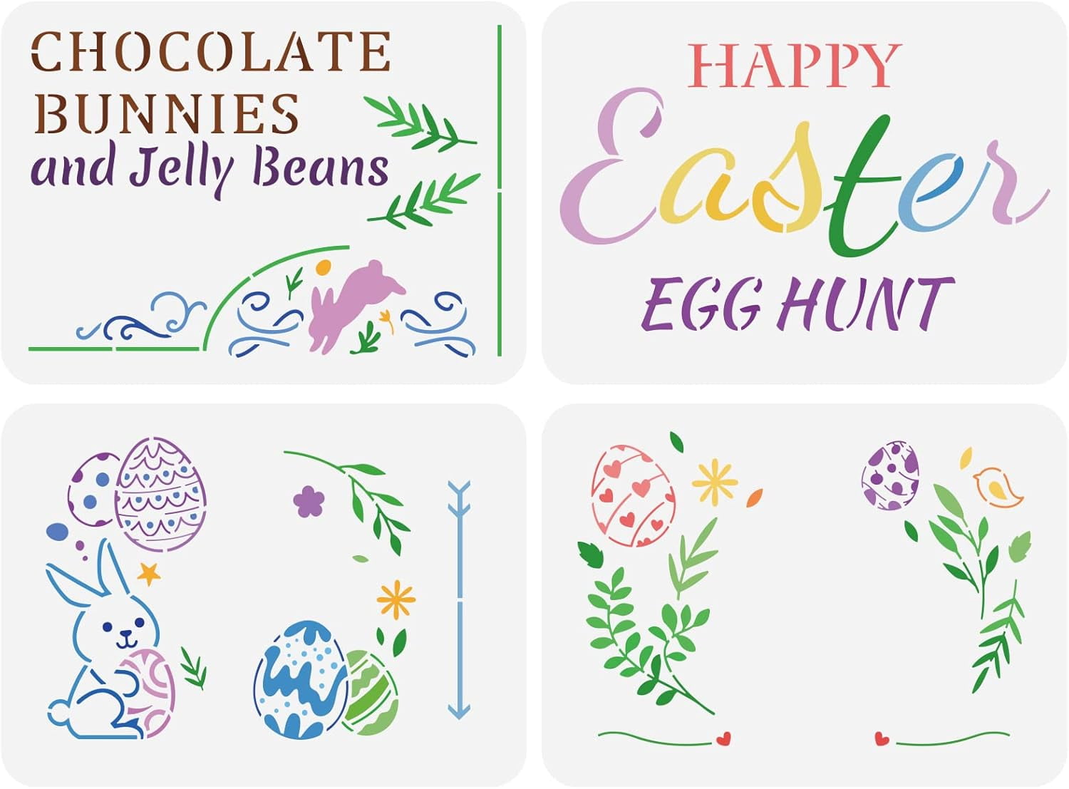 4 Pcs Easter Stencils 11.7x8.3 inch Happy Easter Stencil Plastic Bunny ...