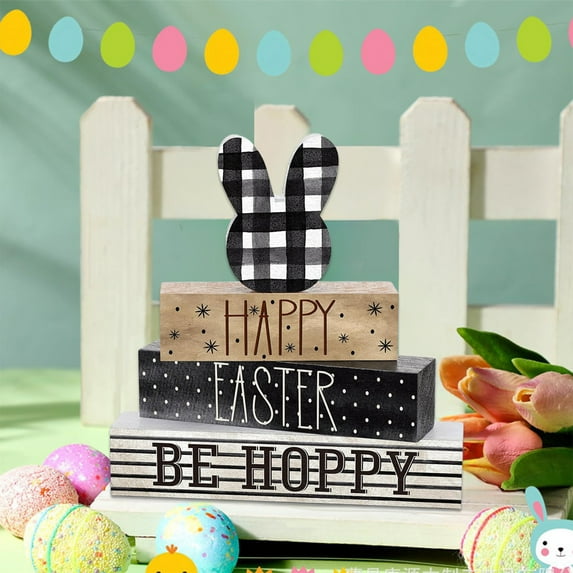 4 Pcs Easter Table Decoration Wooden Rabbit Easter Tiered Tray Decor ...