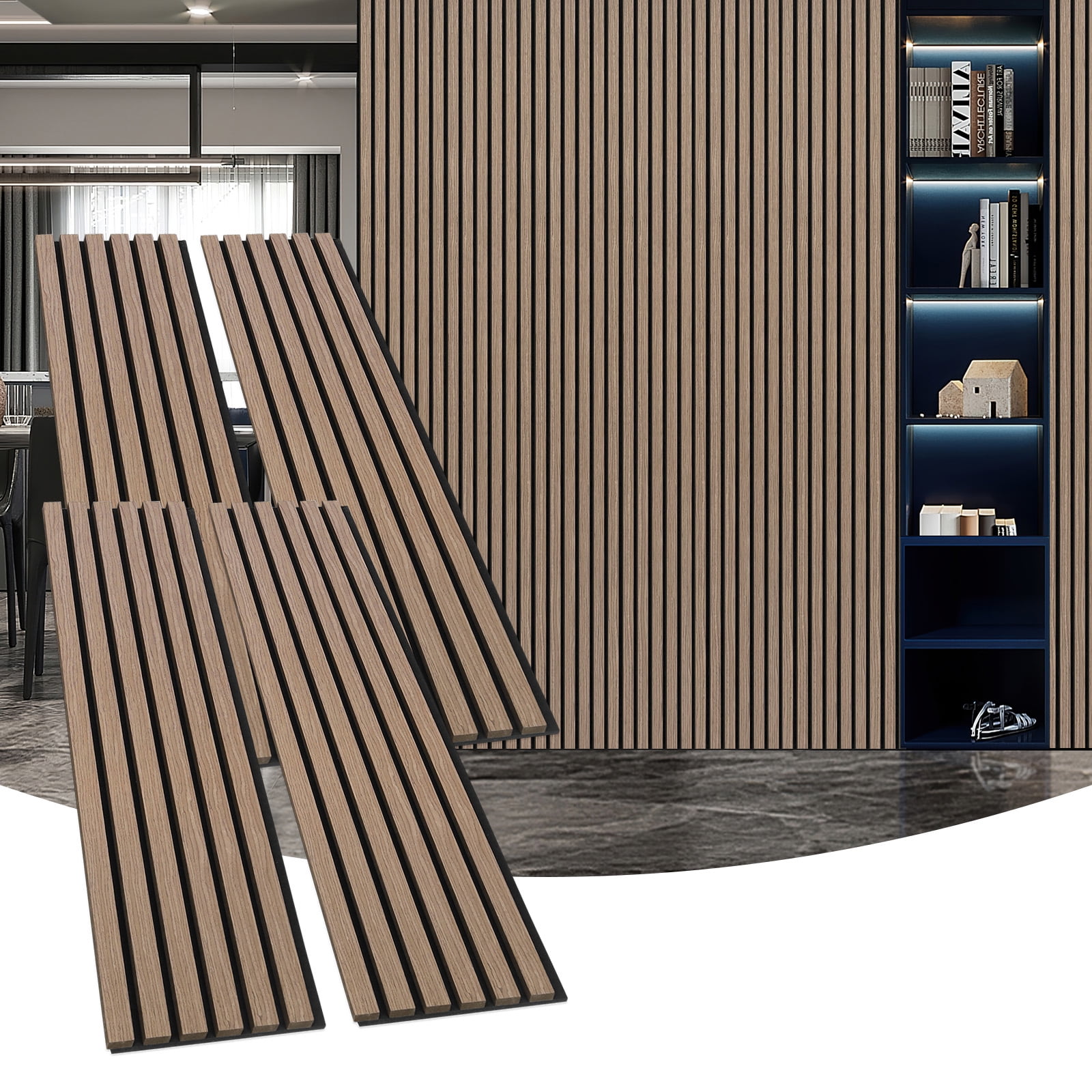 4 Pcs Eco-friend Wood Acoustic Wall Panels, 47.2 x 12.2 In Wood Grid ...