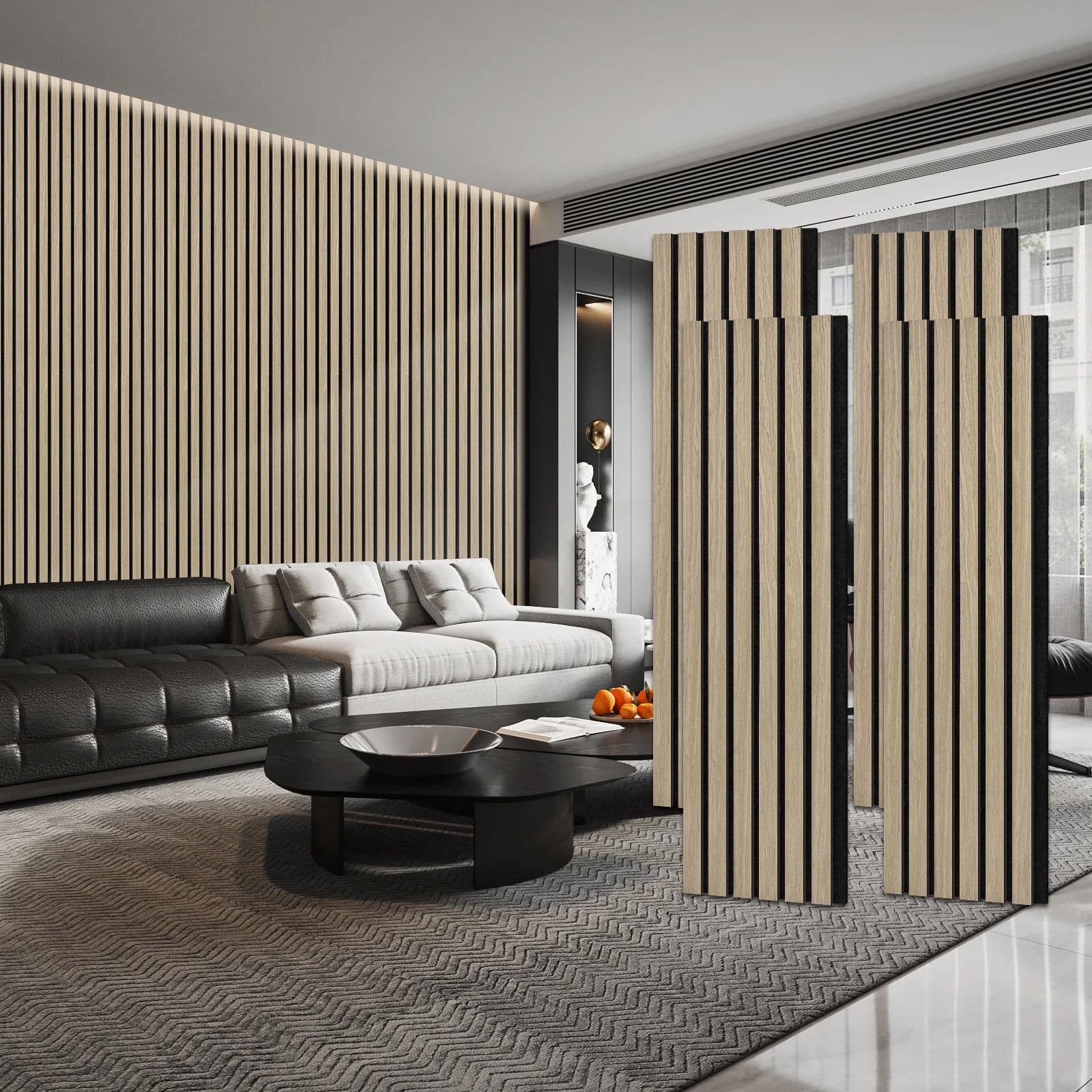 4 Pcs Eco-friend Wood Soundproof Wall Panels, 47.2 x 12.2 In Wood Grid ...