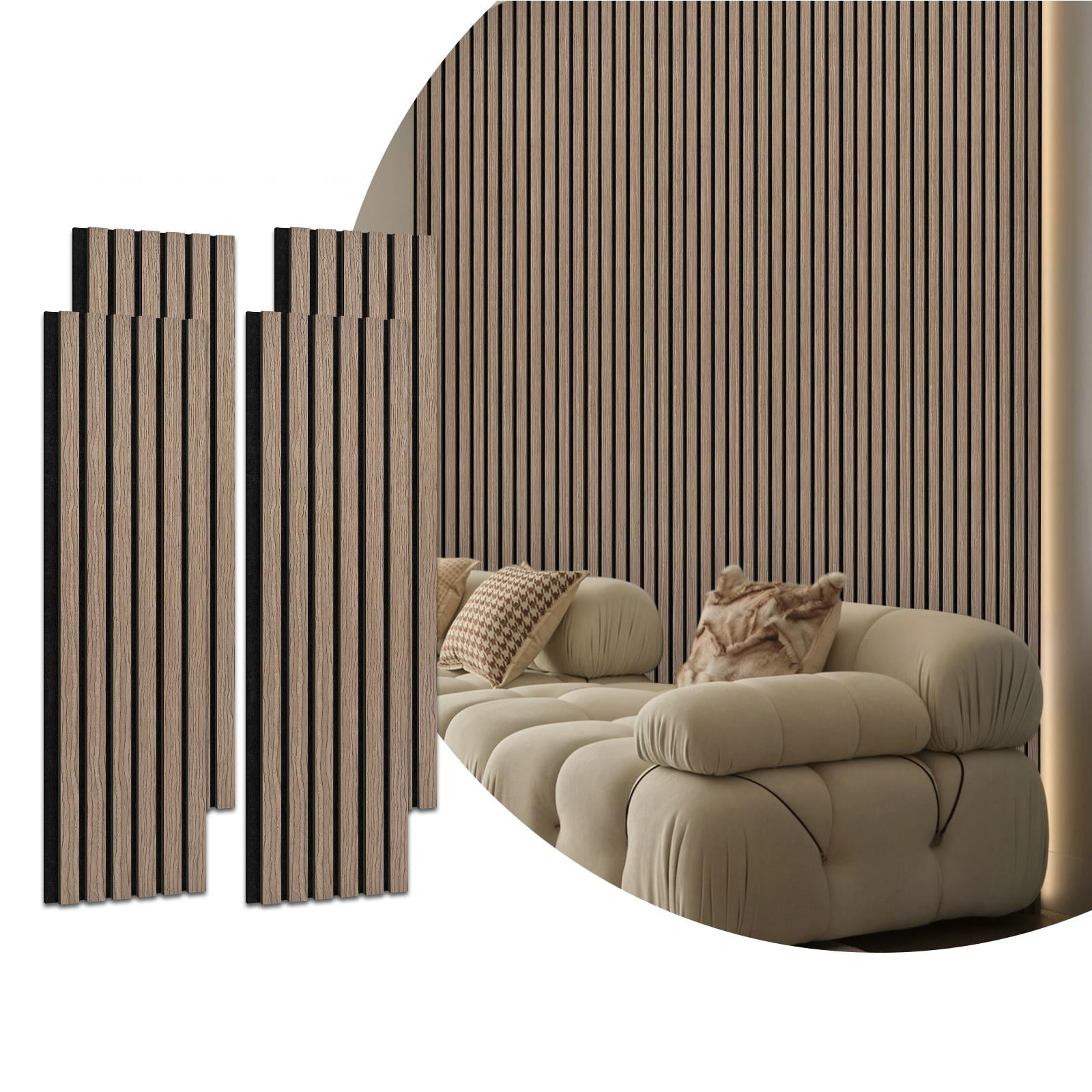 4 Pcs Eco-friend Wood Soundproof Wall Panels, 47.2 x 12.2 In Wood Grid ...