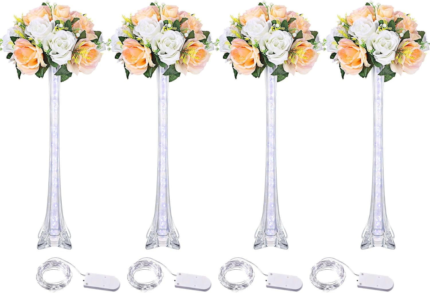 4 Pcs Eiffel Tower Vase Clear Glass Floral Container with 4 Pcs 16.4ft ...