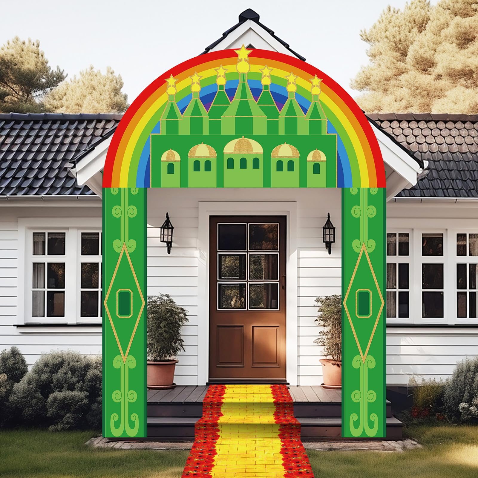 4 Pcs Emerald AJH3 Castle Banner Yellow Brick Runner Entryway Party ...